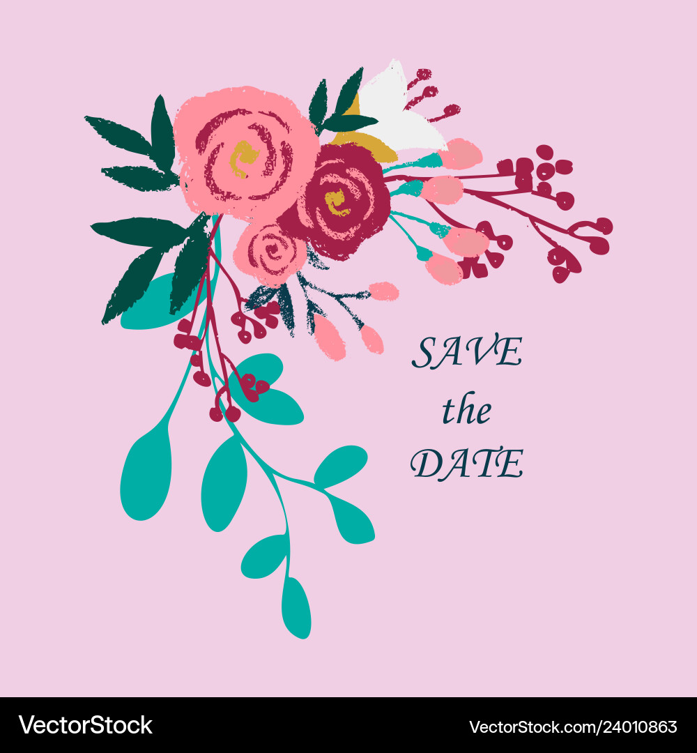 Wedding invitation with rose flowers and leaves Vector Image