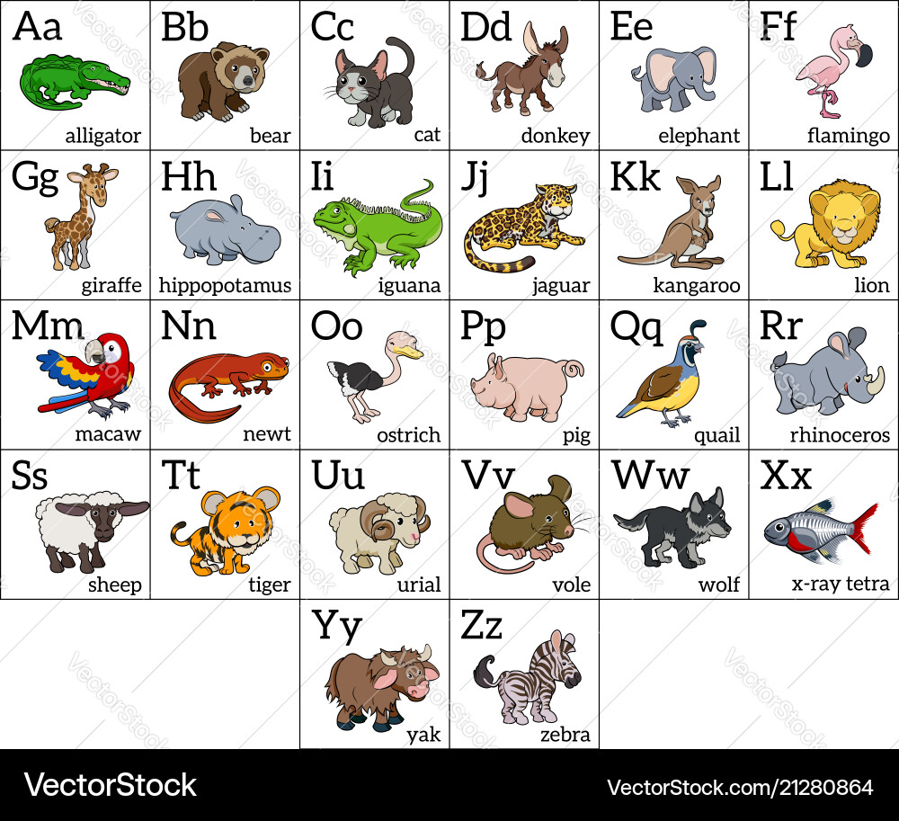 Animal Alphabet Chart - Kids Learning Royalty Free Vector