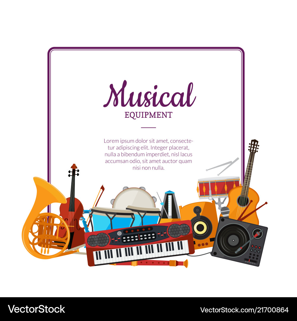 Cartoon musical instruments frame music Royalty Free Vector