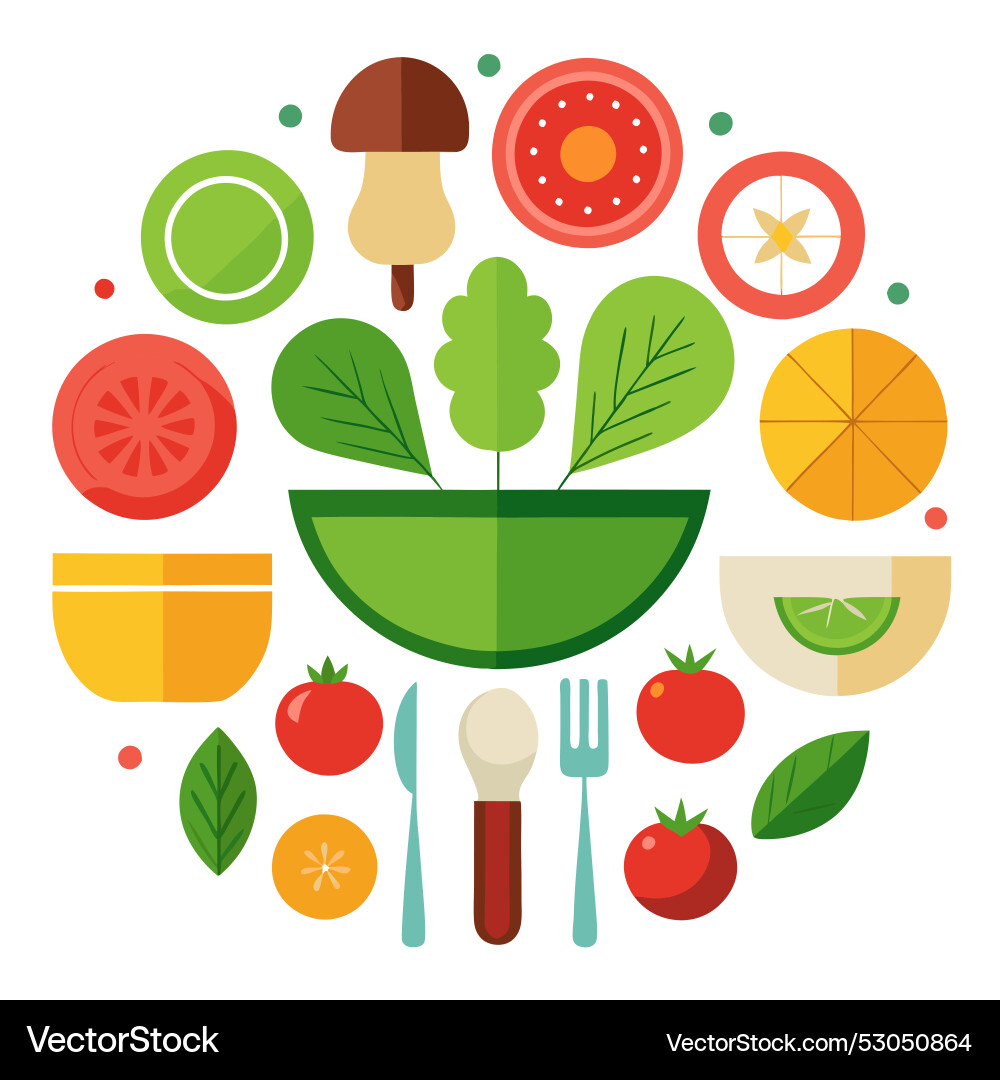 Gourmet salad ingredients layout ready Royalty Free Vector