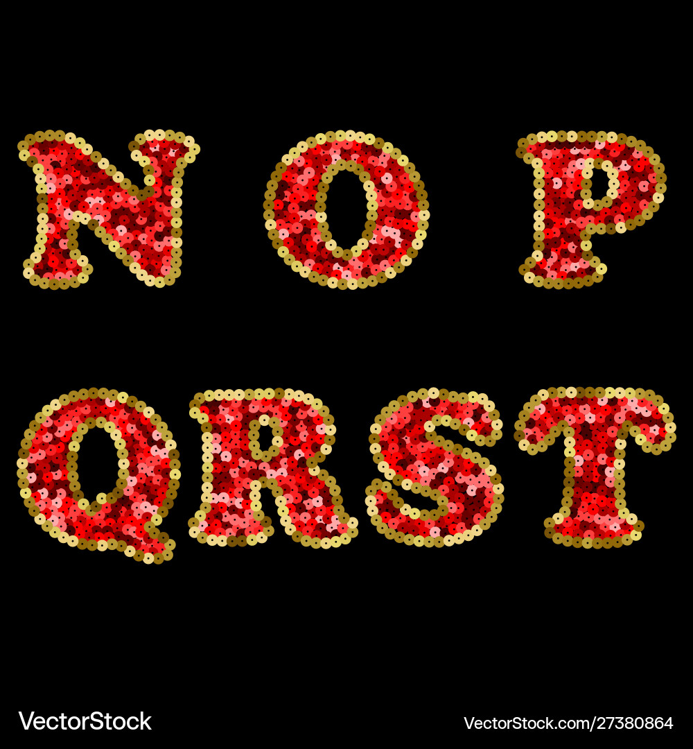 Sequin red and gold alphabet part 3 Royalty Free Vector