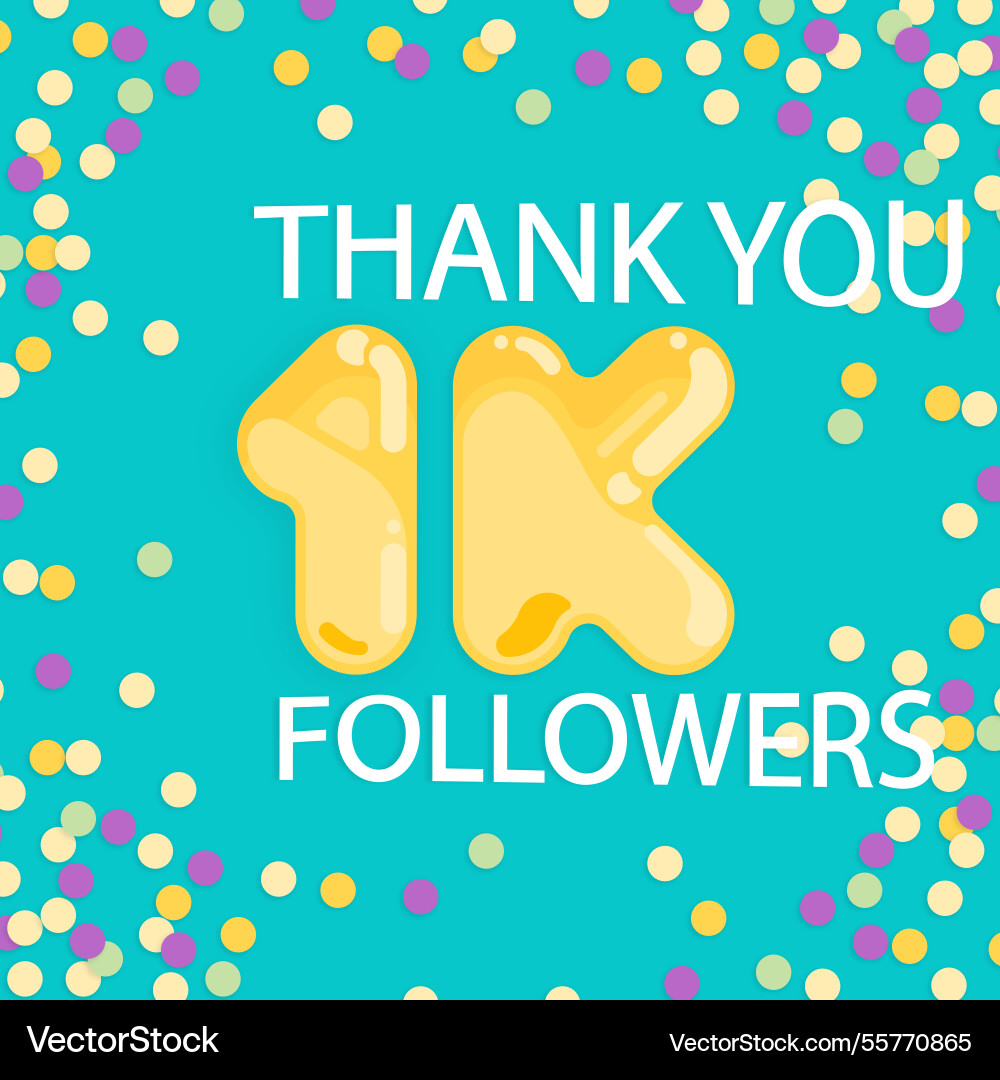 1k follower background with colorful confetti Vector Image