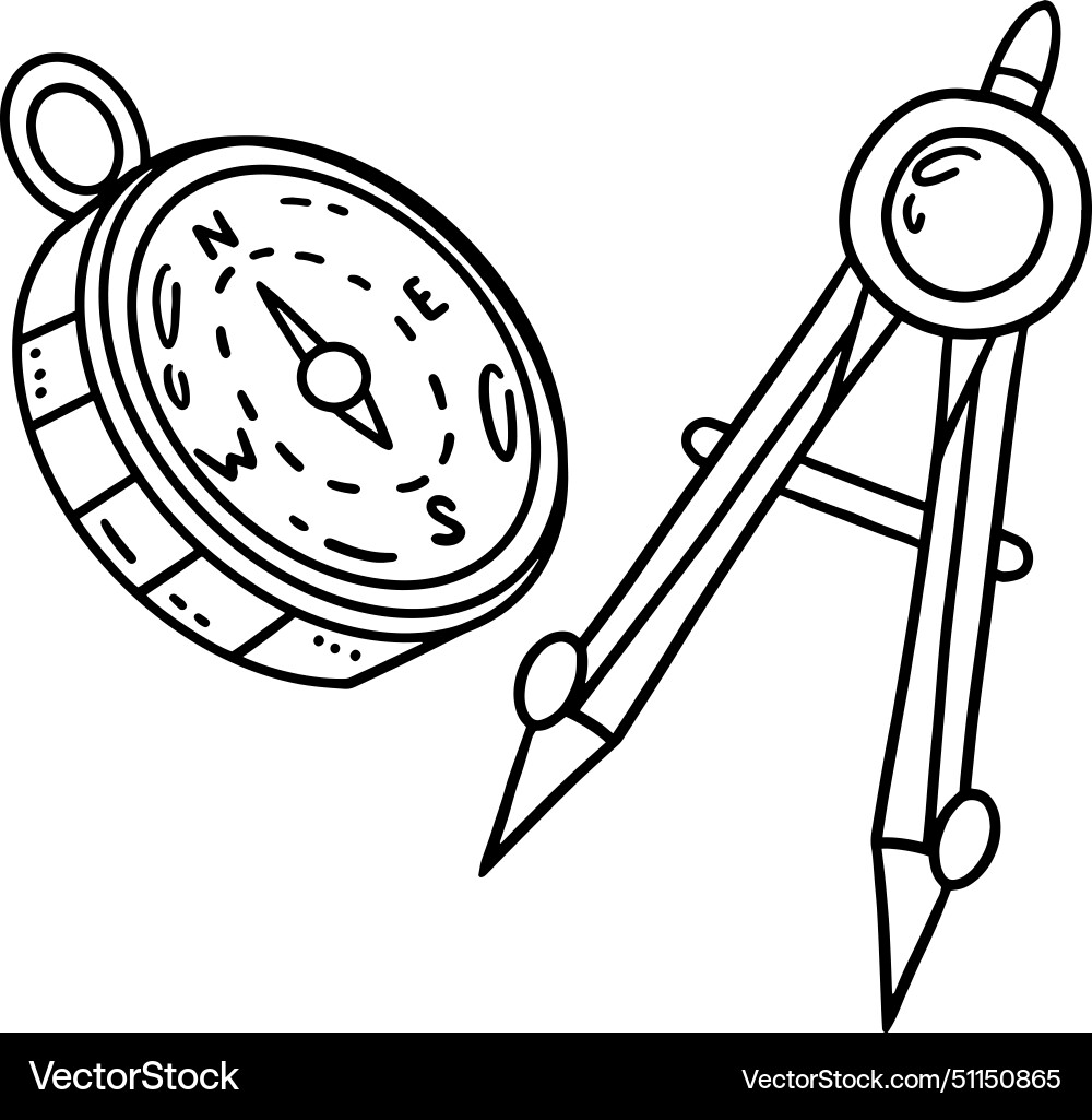 Compass isolated coloring page for kids Royalty Free Vector