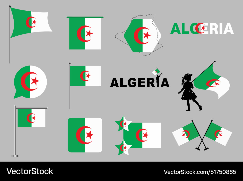 Flag of algeria set Royalty Free Vector Image - VectorStock