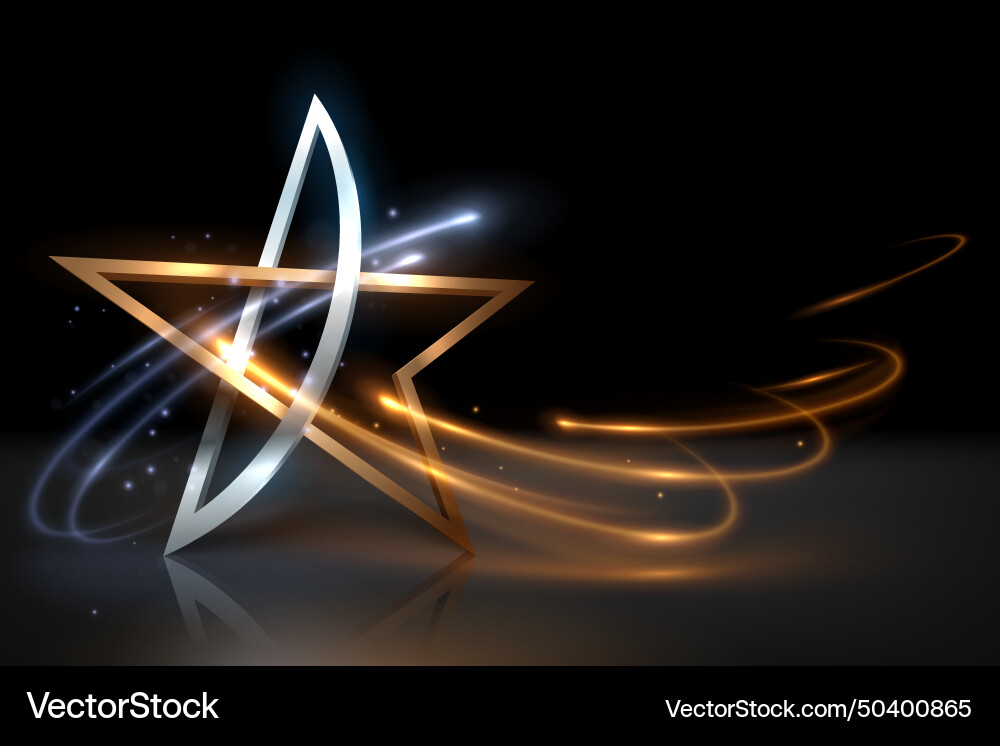 Gold and silver star shape with light effect Vector Image