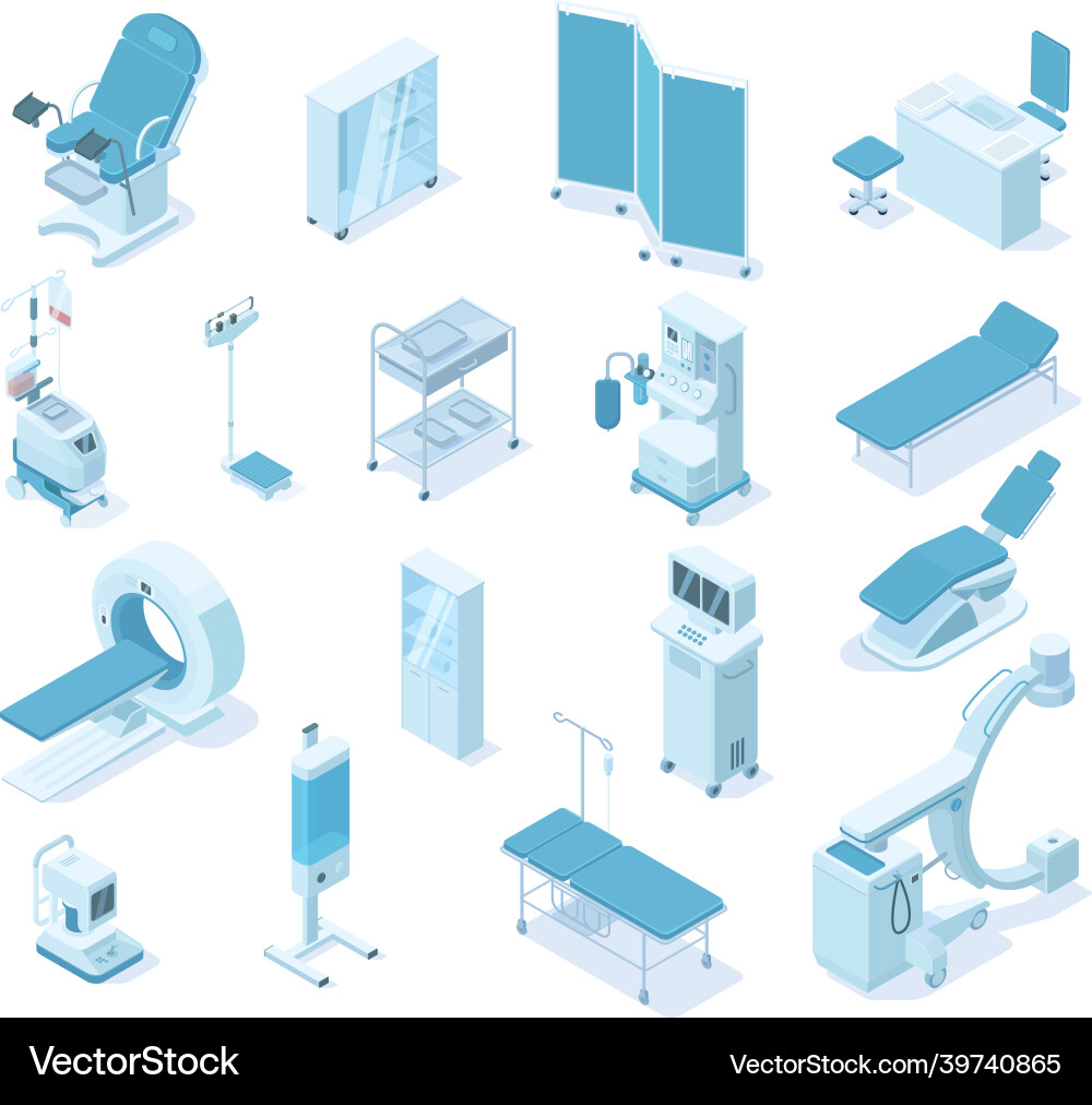 Isometric Hospital Diagnostic Equipment Set Vector Image