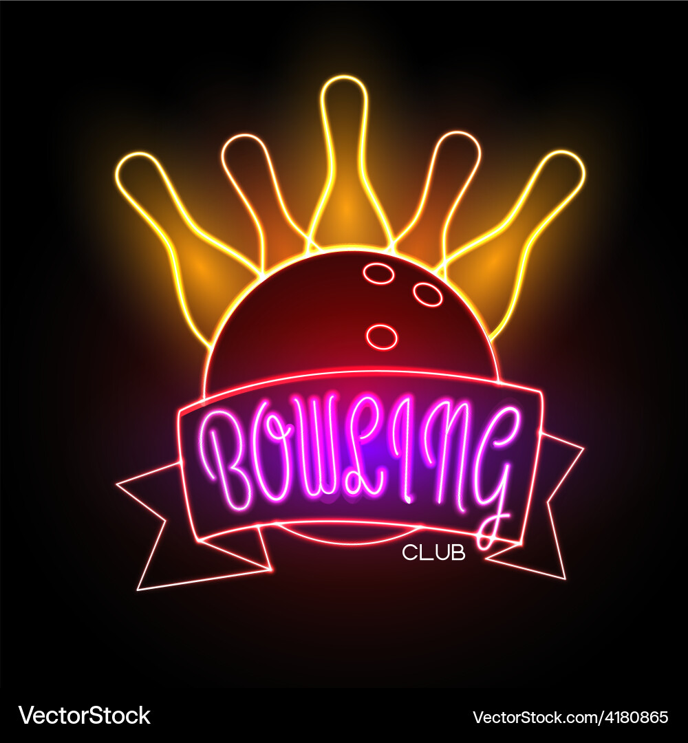 Neon sign bowling club Royalty Free Vector Image
