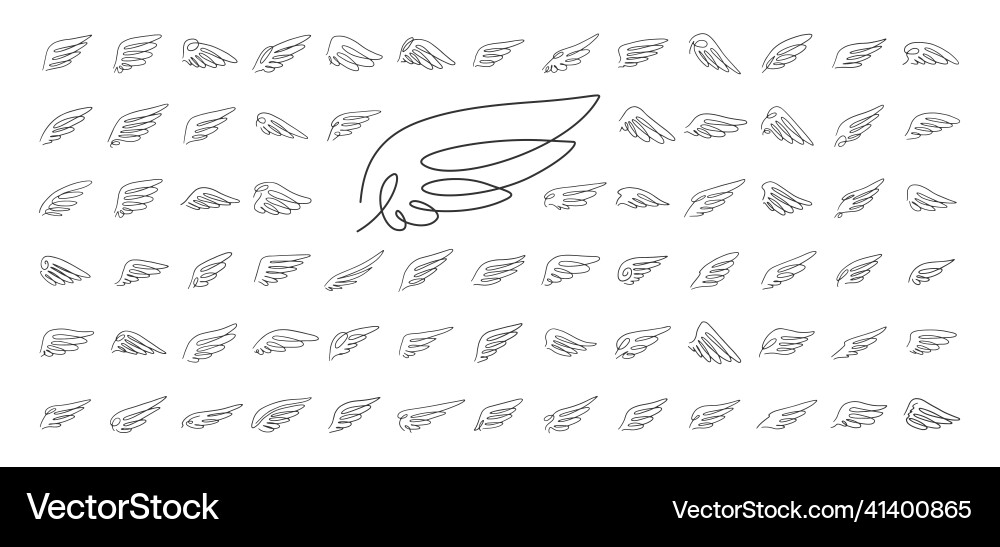 Wing set continuous line drawing modern Royalty Free Vector