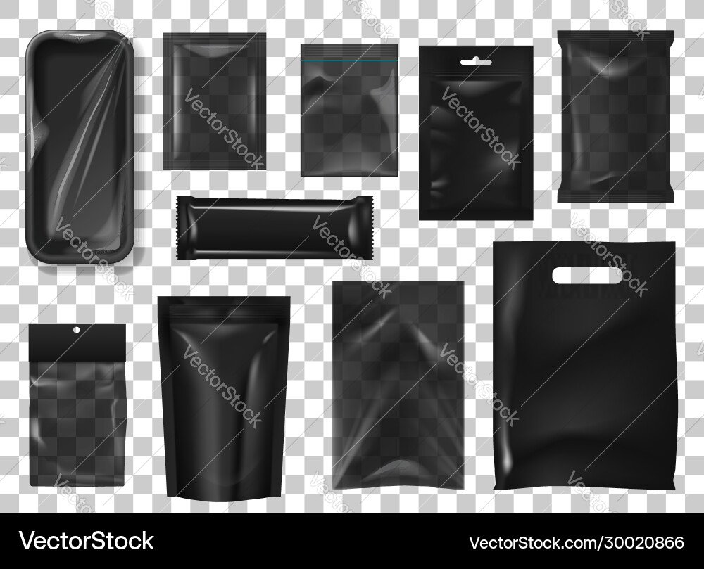 Black pack realistic mock up set Royalty Free Vector Image