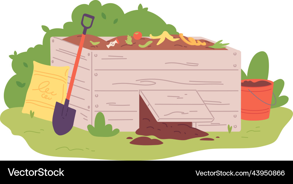 Compost box humus organic material in wood bin Vector Image