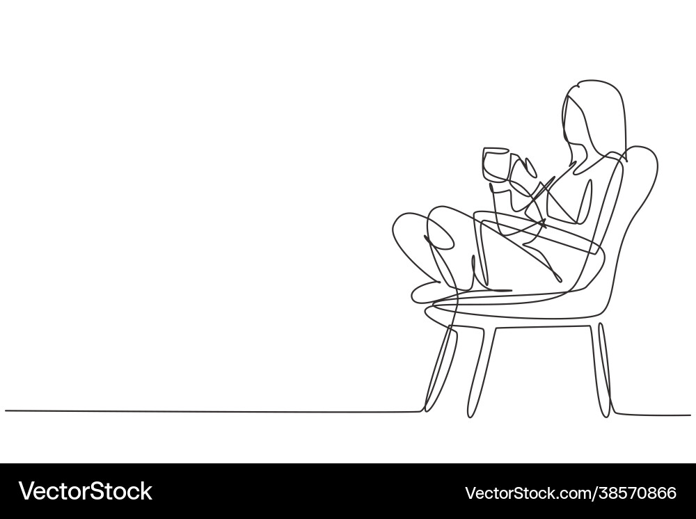 Continuous one line drawing tea time relaxed Vector Image