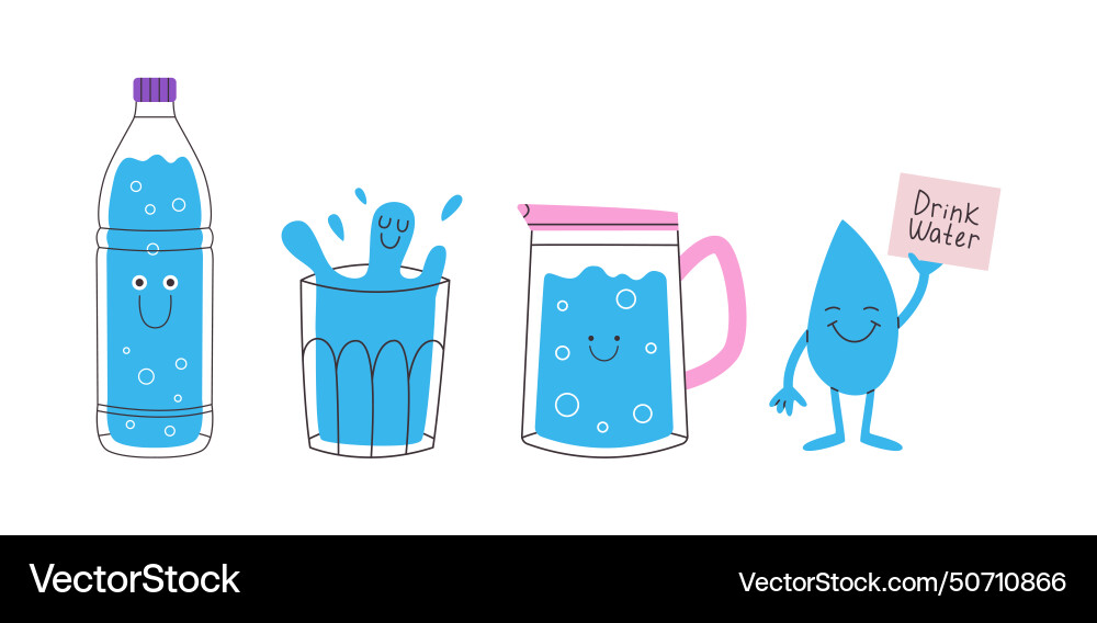 Cute water characters set Royalty Free Vector Image