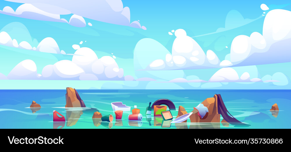 Pollution sea plastic trash garbage in water Vector Image