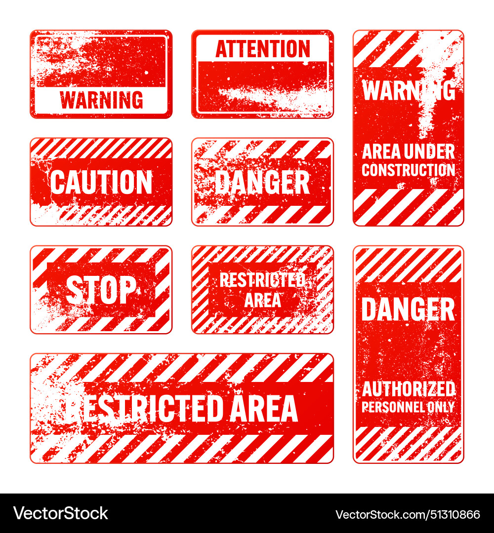 Red grunge warning signs with diagonal lines old Vector Image