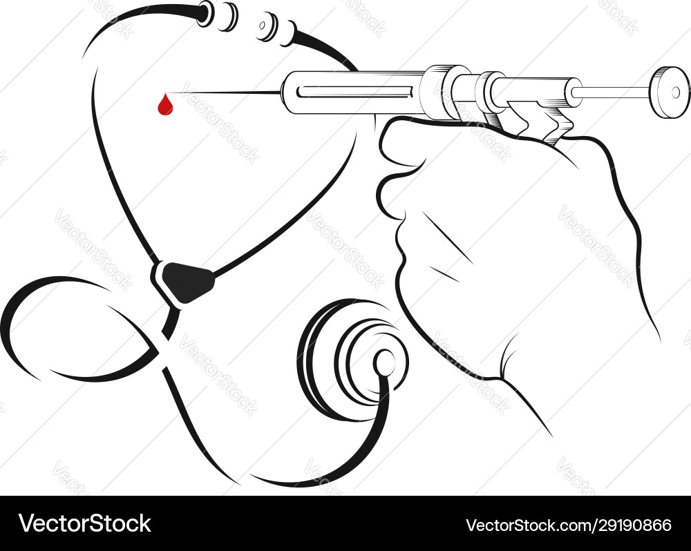 Syringe in hand and a drop blood Royalty Free Vector Image