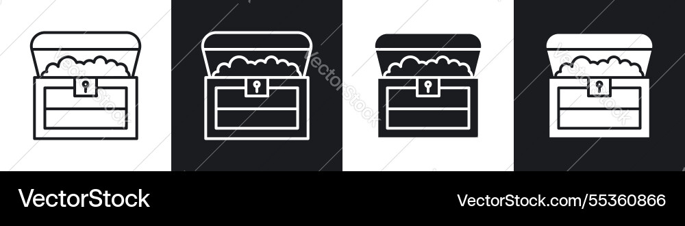 Treasure chest icons collection in black Vector Image
