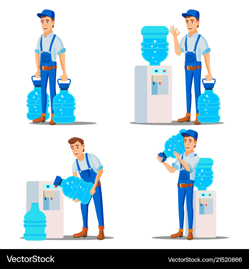 Water delivery service man set treatment Vector Image