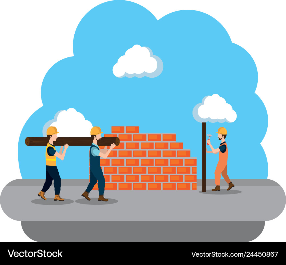 Builders construction working scene Royalty Free Vector