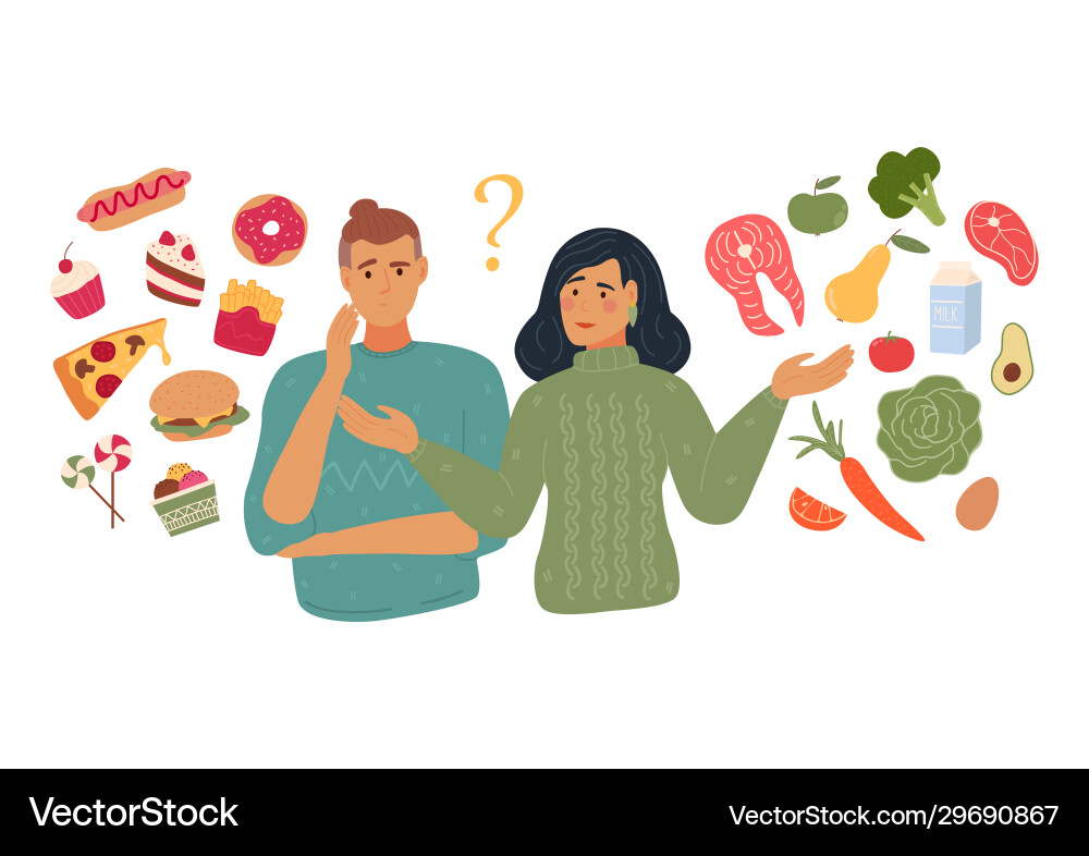 Healthy vs. Fast Food Choice Royalty Free Vector Image