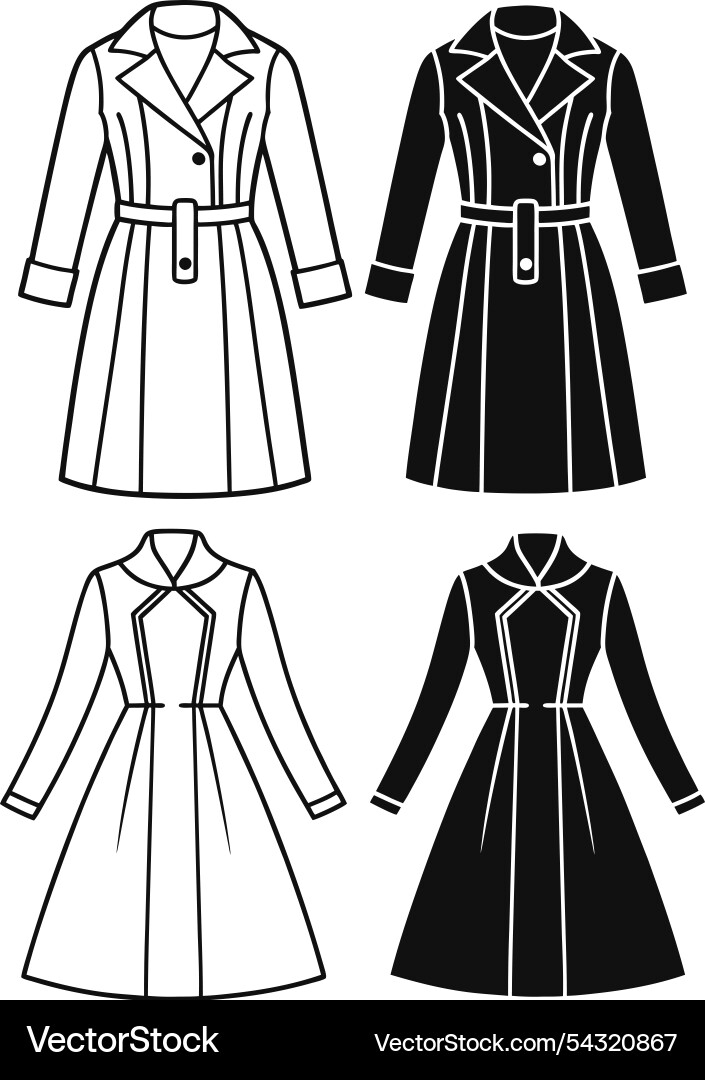 Set girls overcoat dress drawing technical Vector Image