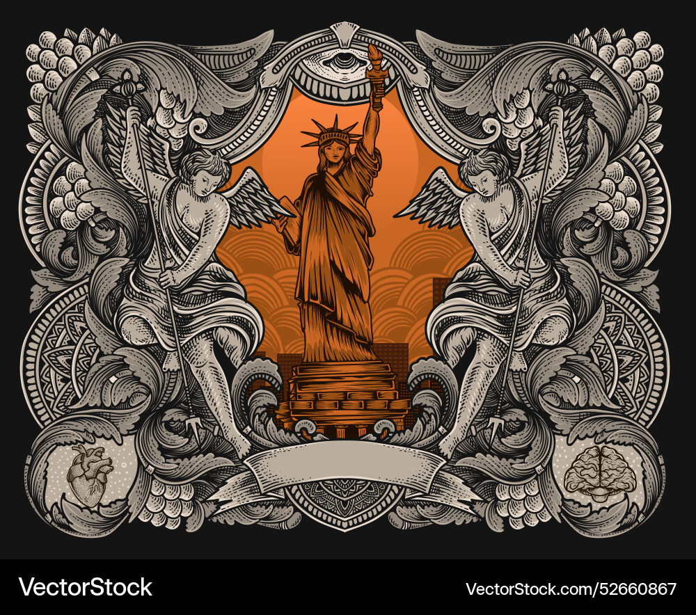 Vintage liberty statue with engraving ornament Vector Image