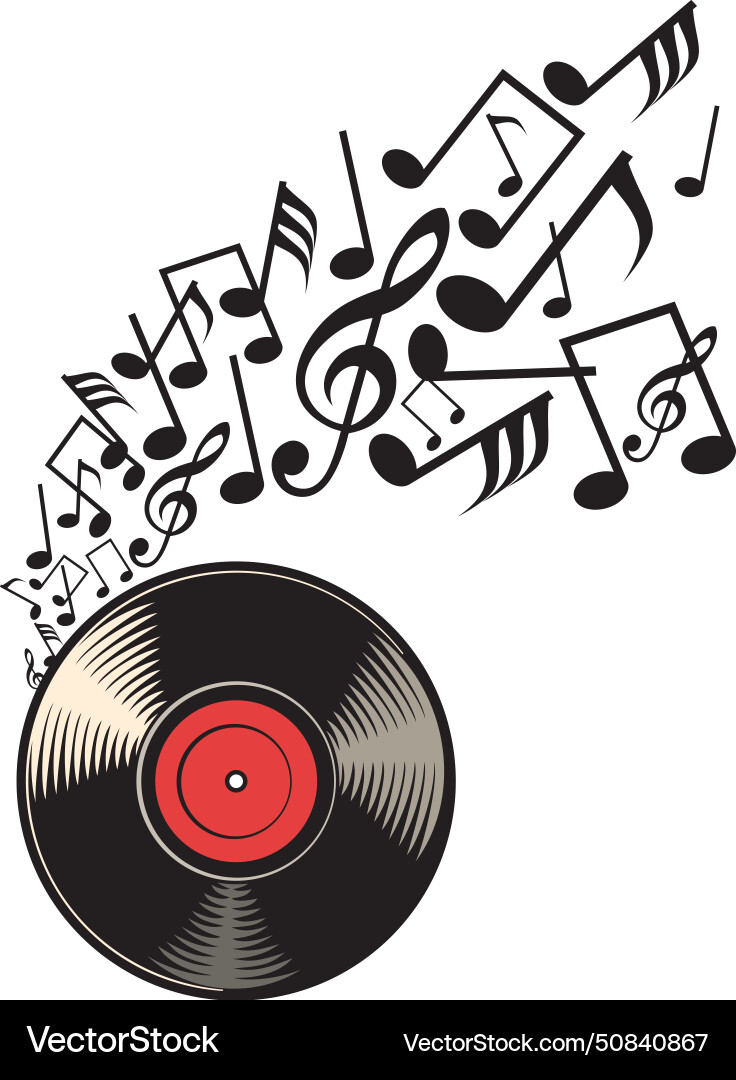 Vinyl record with music notes color Royalty Free Vector