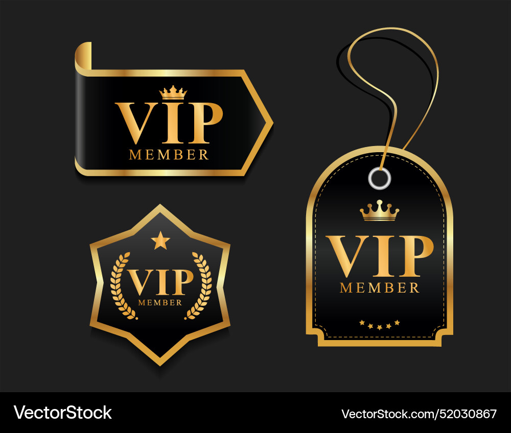 Vip member emblem black and gold isolated Vector Image