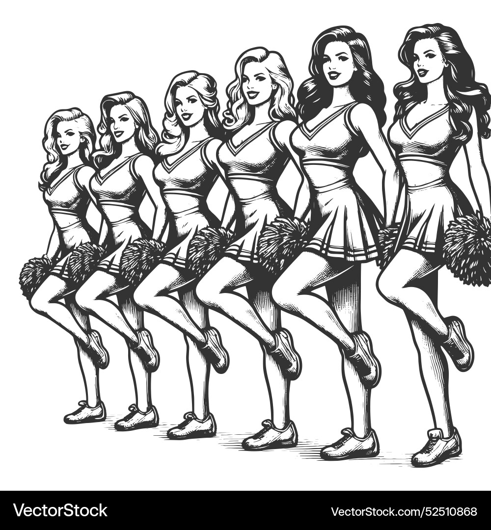 Cheerleader poses engraving Royalty Free Vector Image