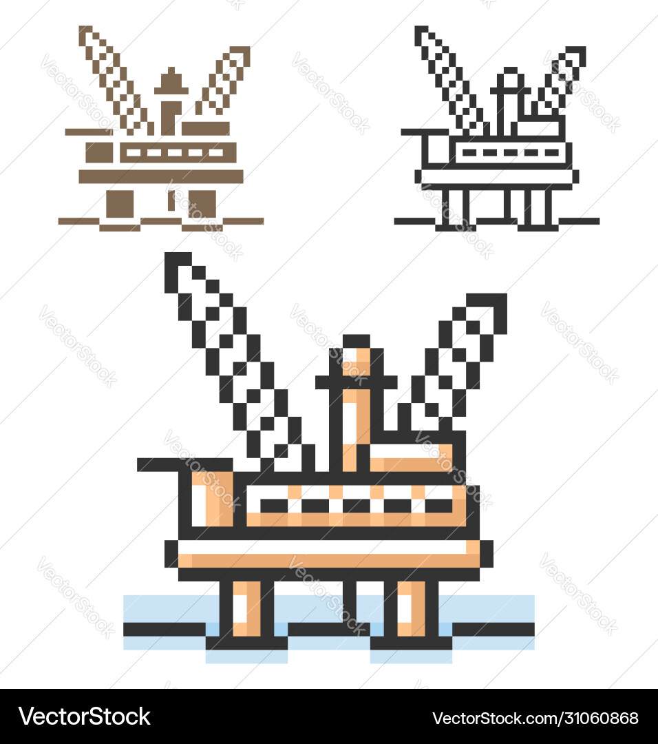 Pixel icon offshore oil platform in three Vector Image