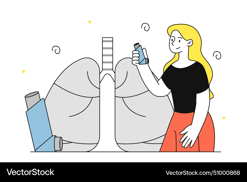 Woman with inhaler linear Royalty Free Vector Image