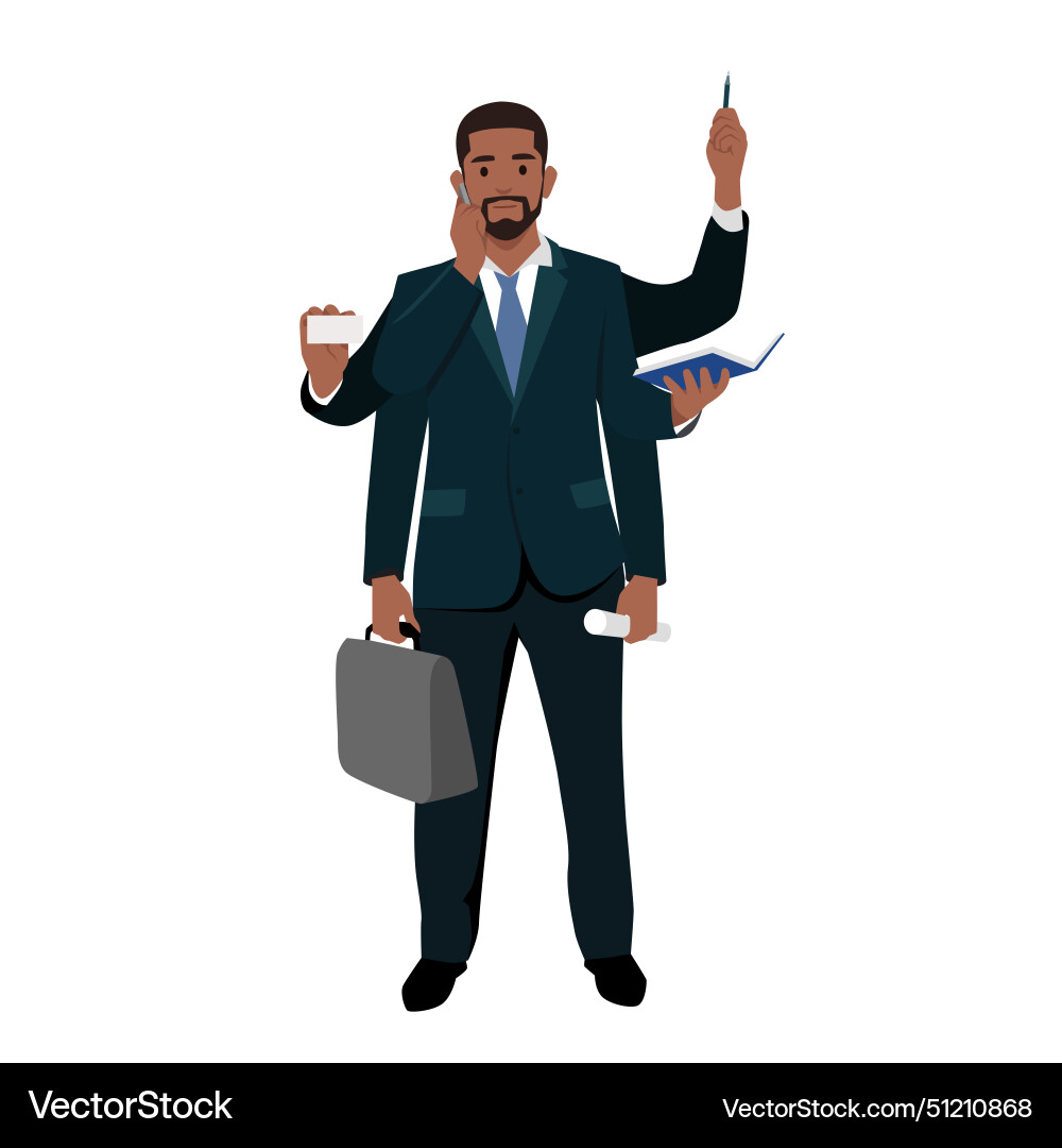 Young black businessman do a multi tasking Vector Image