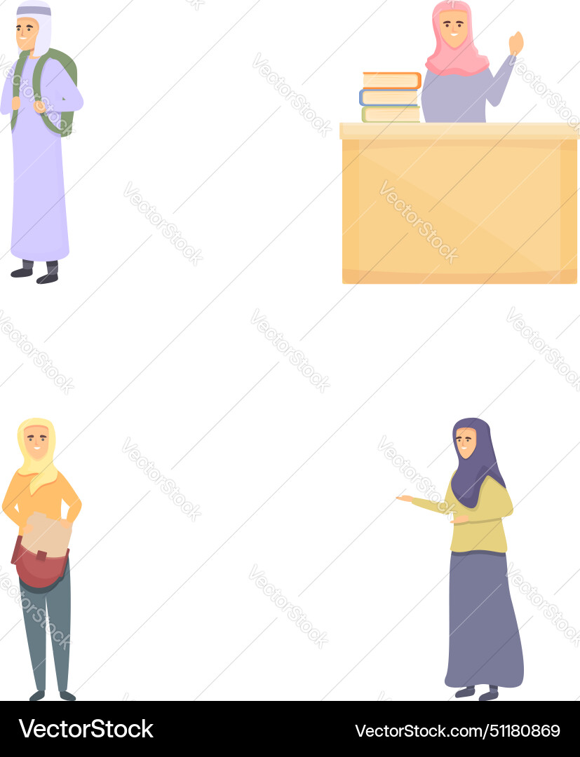Arabic lesson icons set cartoon Royalty Free Vector Image