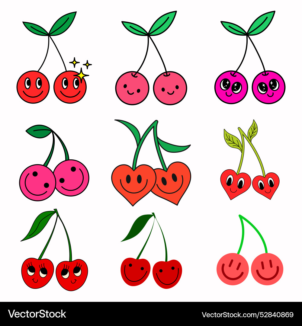 Cool groovy cherry funny comic face cartoon Vector Image