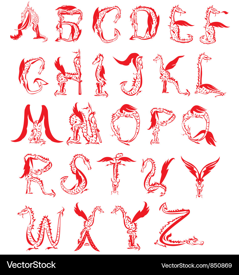 Dragon alphabet fantasy font Royalty Free Vector Image
