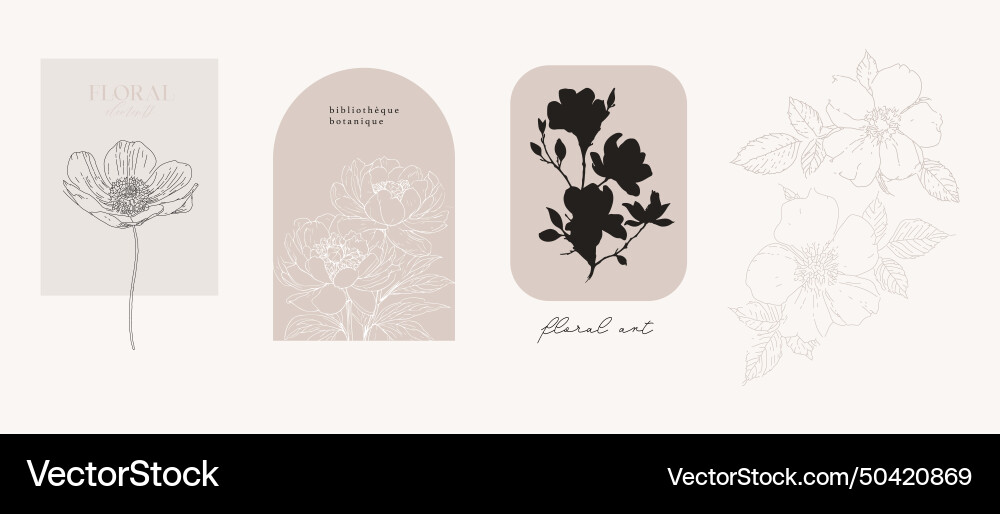 Floral header design peonies wild roses Royalty Free Vector