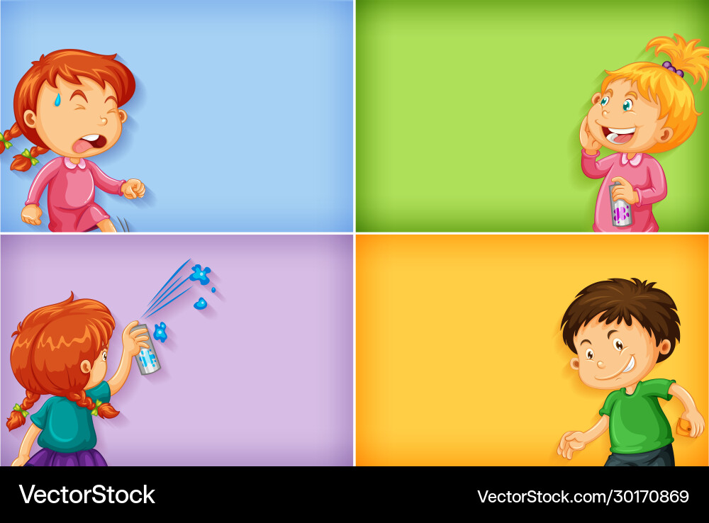 Four background template designs with boy Vector Image