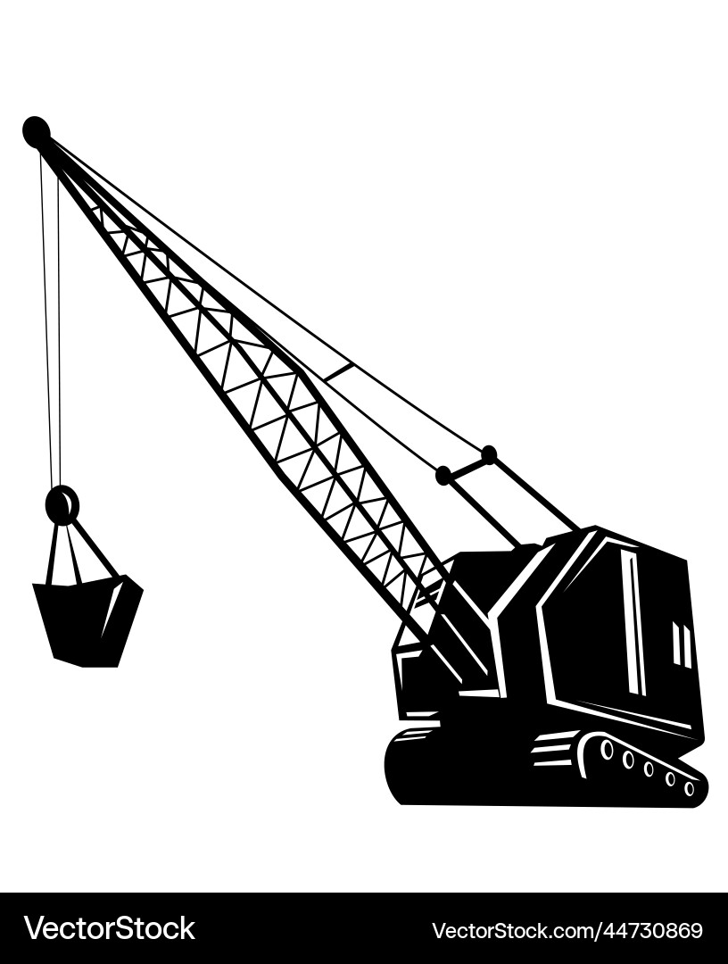 Mining crane hoist with boom retro woodcut Vector Image