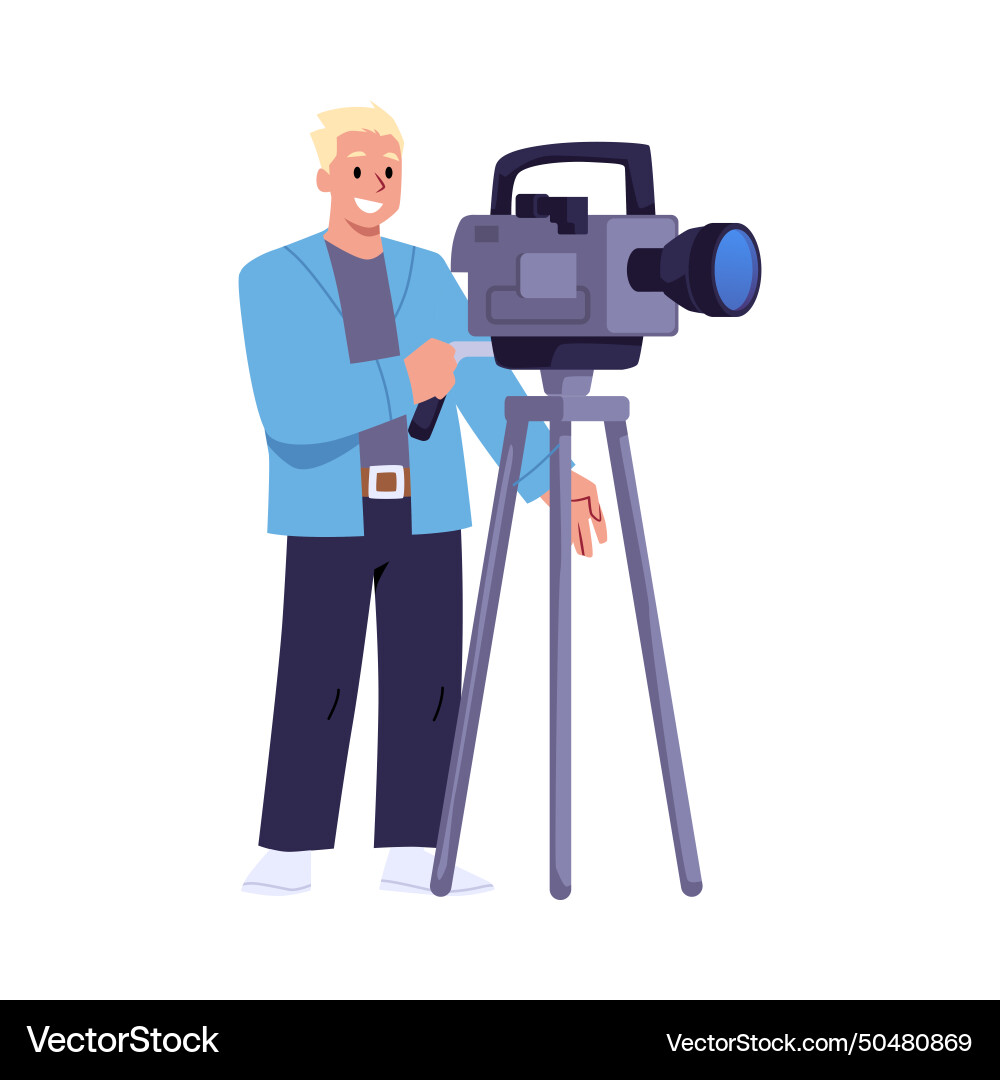 Videographer with his video camera on an isolated Vector Image