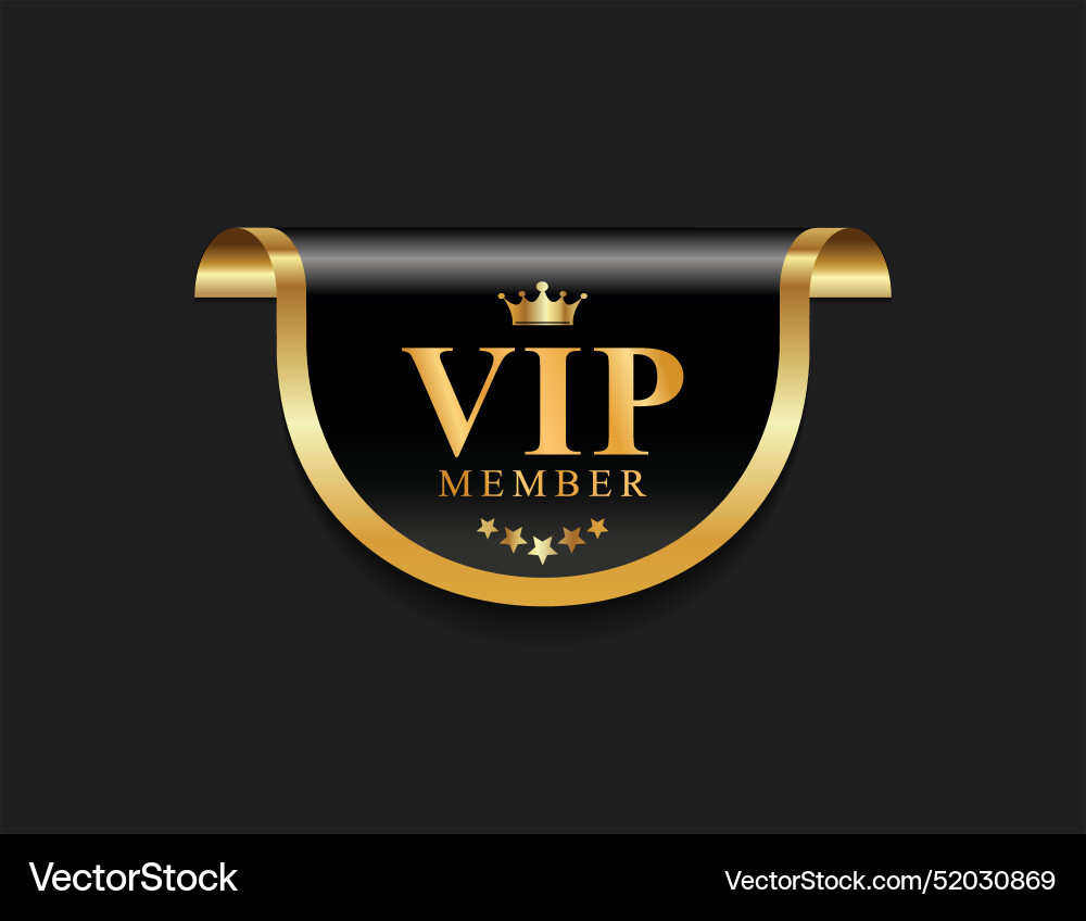 Vip member emblem black and gold isolated Vector Image