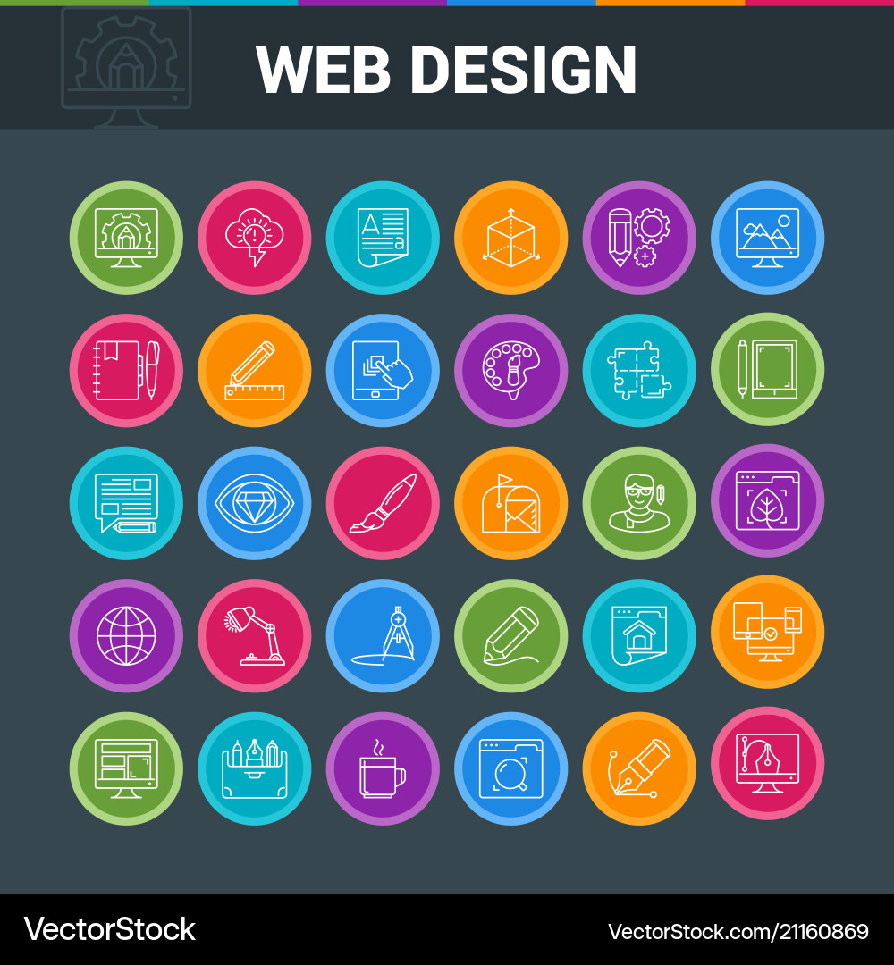Web design colorful icon set Royalty Free Vector Image