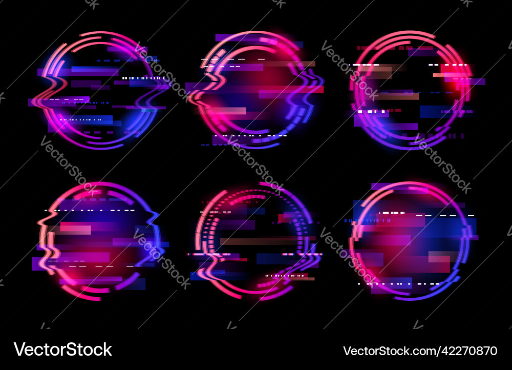 Abstract neon circle ring glitch frame background Vector Image