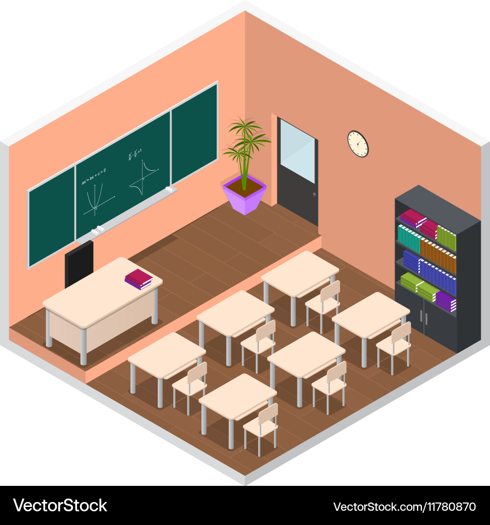 Interior classroom with furniture isometric view Vector Image