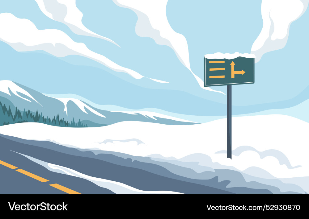 Road sign in winter landscape Royalty Free Vector Image