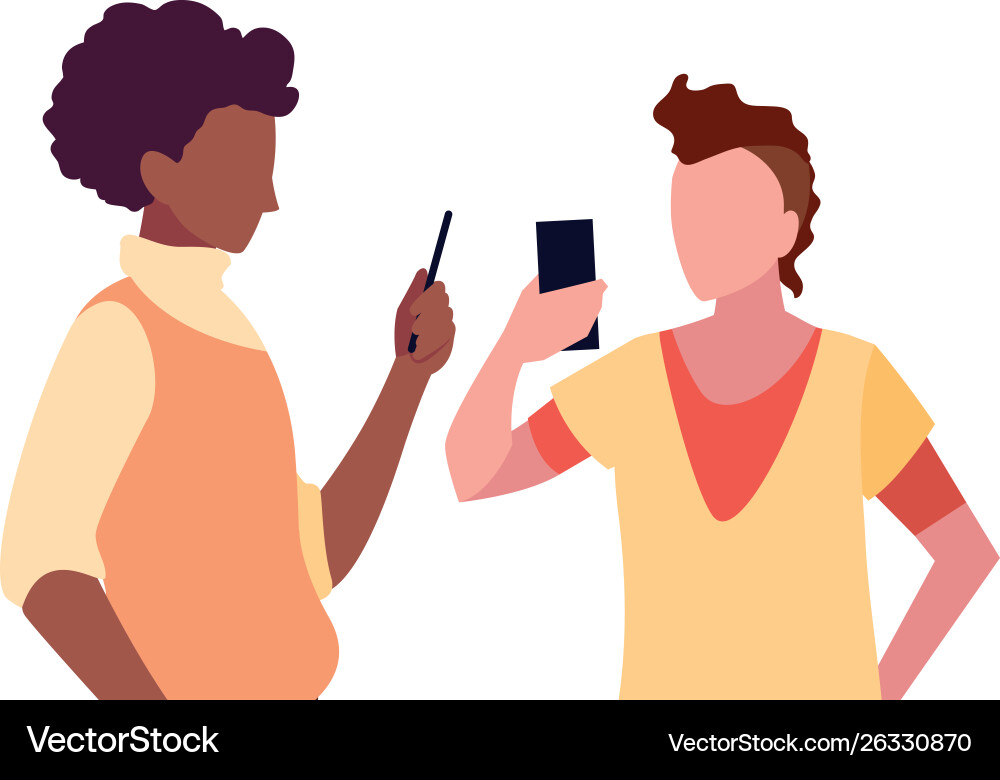 Two men using smartphone devices Royalty Free Vector Image