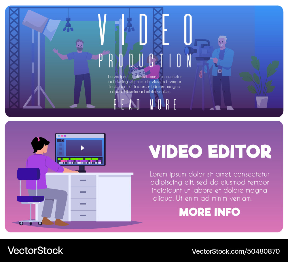 Video creation and editing set of banners Vector Image