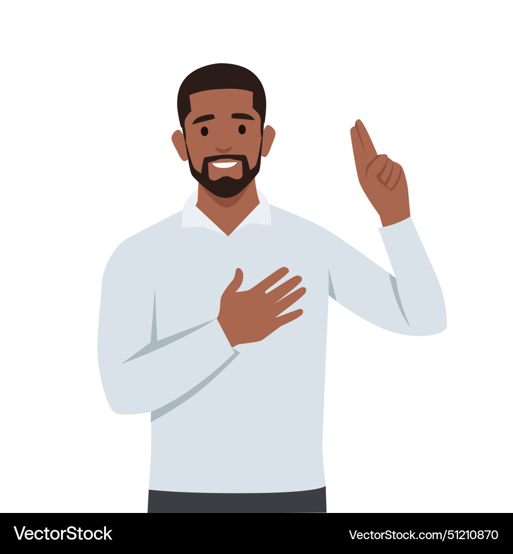 Young black man keeping hands on chest smiling Vector Image