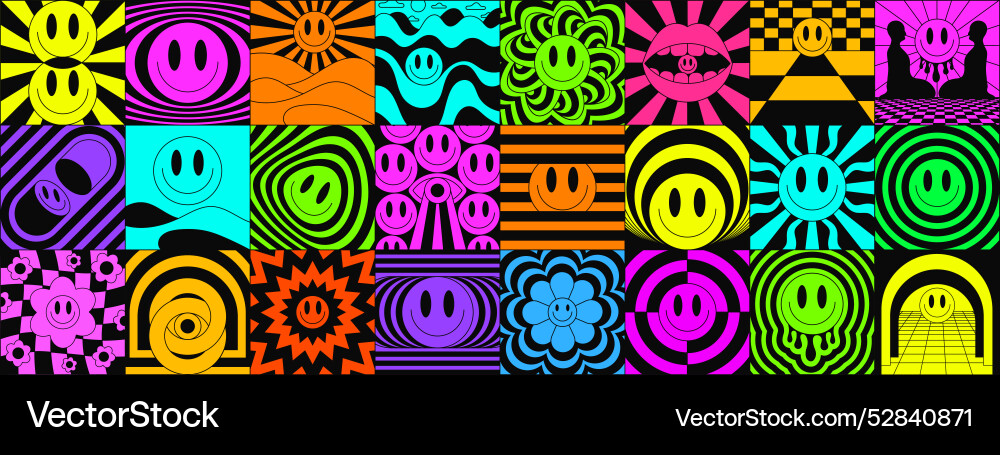 Acid clipart smile cool psychedelic pattern Vector Image