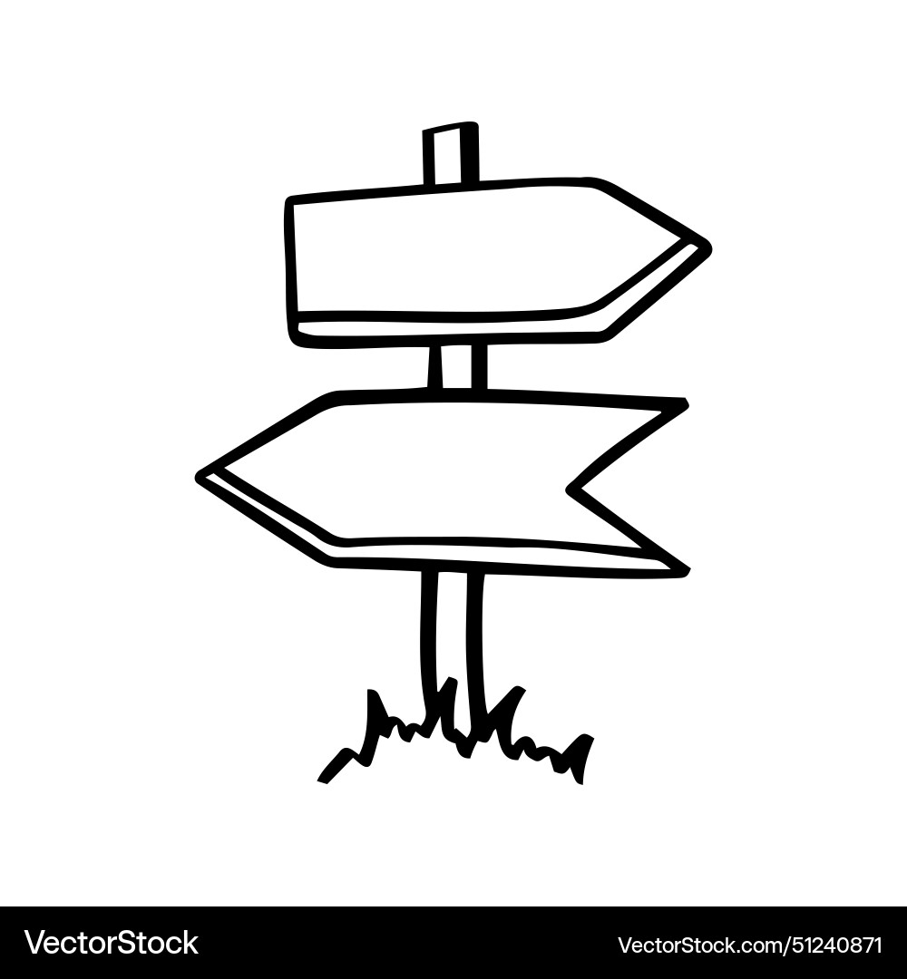 Board doodle empty road direction sign Royalty Free Vector