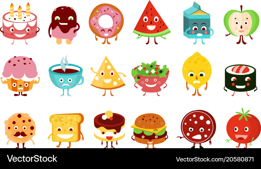 Cute Food Character Set Royalty Free Vector Image