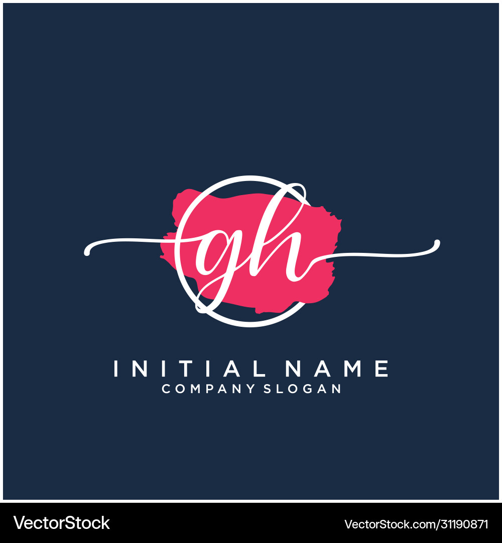 Gh initial handwriting logo design with brush Vector Image